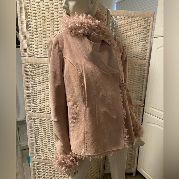 Moda | Jackets & Coats | Moda Leather Suede Jacket With Curly Faux Fur ...